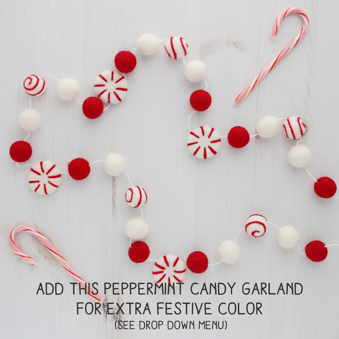 Red and White Garland - Peppermint Candy Garland - Felt Ball Garland ...