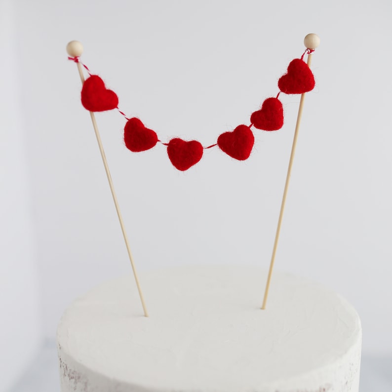Valentine Cake Topper Felt Heart Decor Heart Cake Topper - Etsy