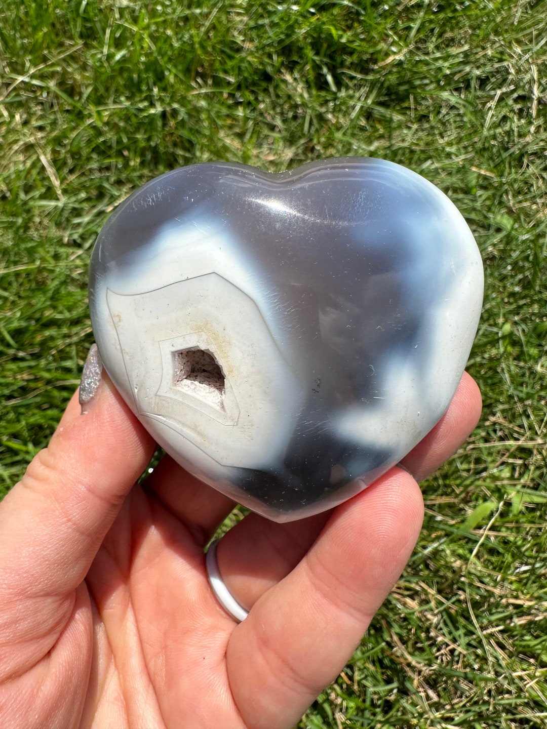 Orca Agate Heart - Ocean Agate Stone Heart - White & Blue Agate ...