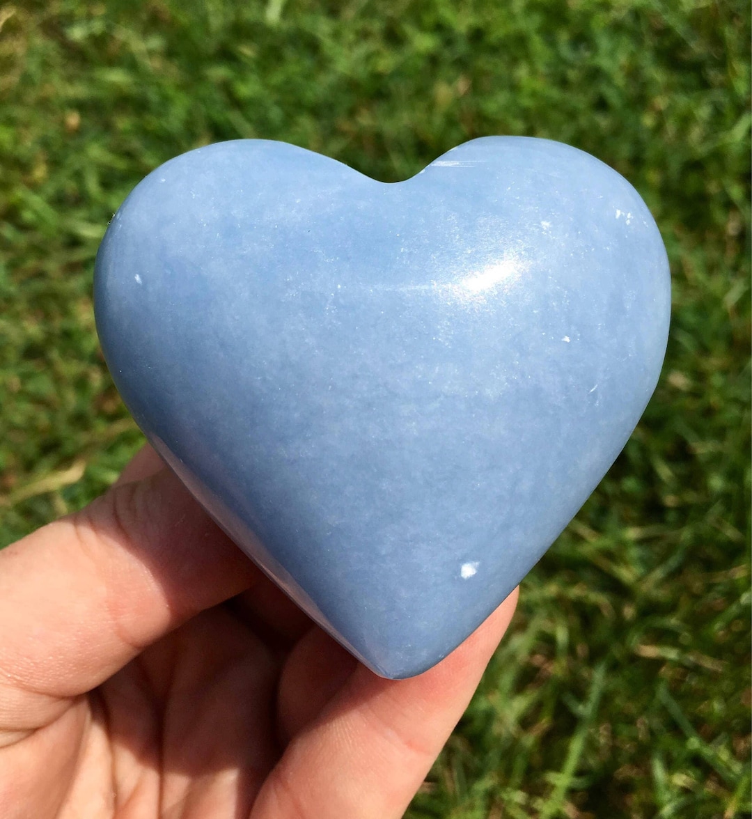 Angelite Heart Stone (anhydrite) From Peru - Angelite Stone Heart ...