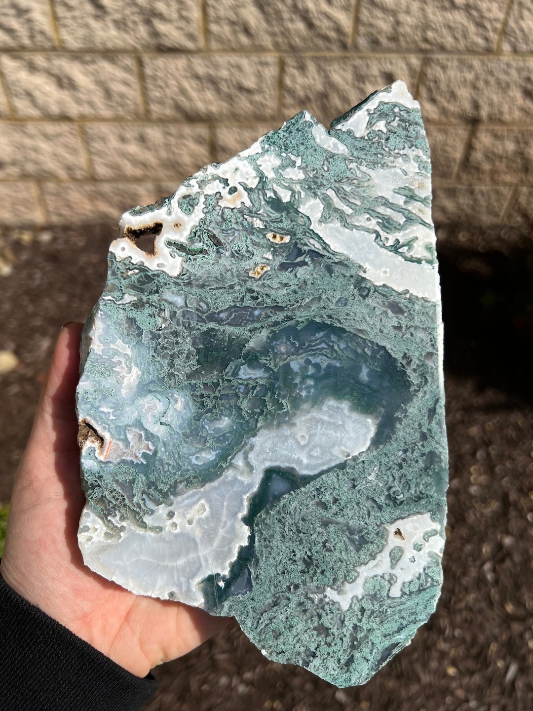 Moss Agate Slab Large Front Polished Moss Agate Stone Slice Moss Agate ...