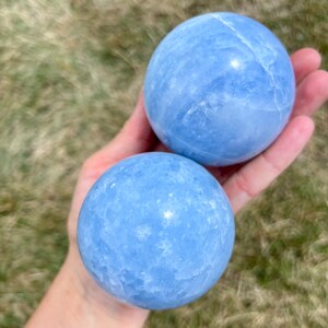 Blue Calcite Crystal Sphere - Grade A! - Blue Calcite Sphere - Hand ...