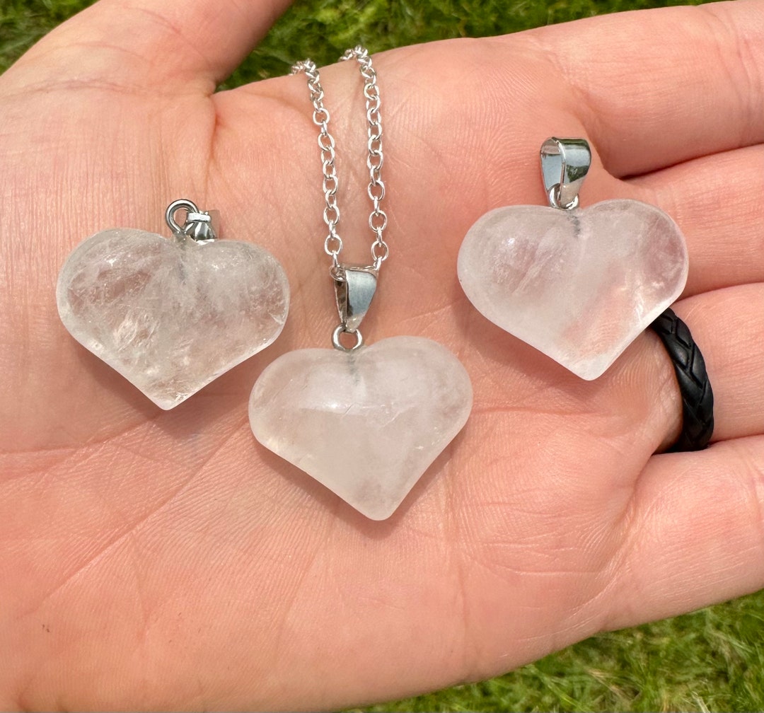 Quartz Heart Pendant - Polished Clear Quartz Crystal Necklace - Clear ...