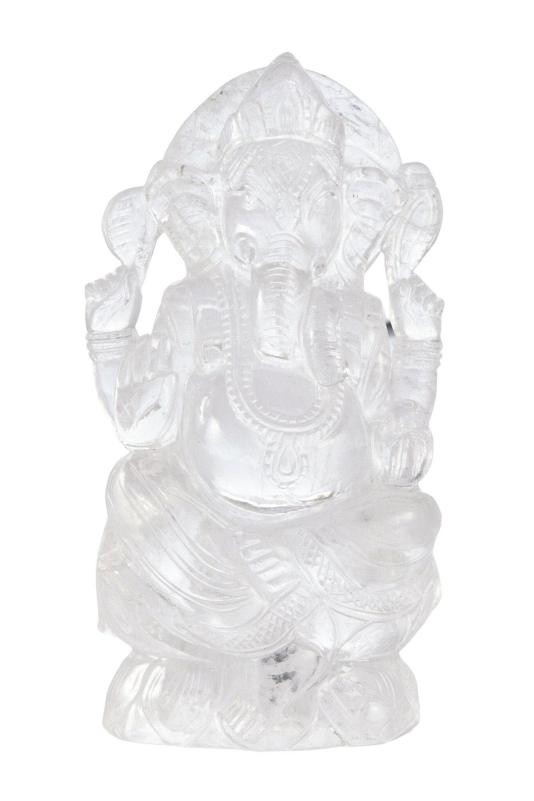Clear Quartz Ganesh Crystal Sculpture - Hand Carved Ganesh Figurine ...