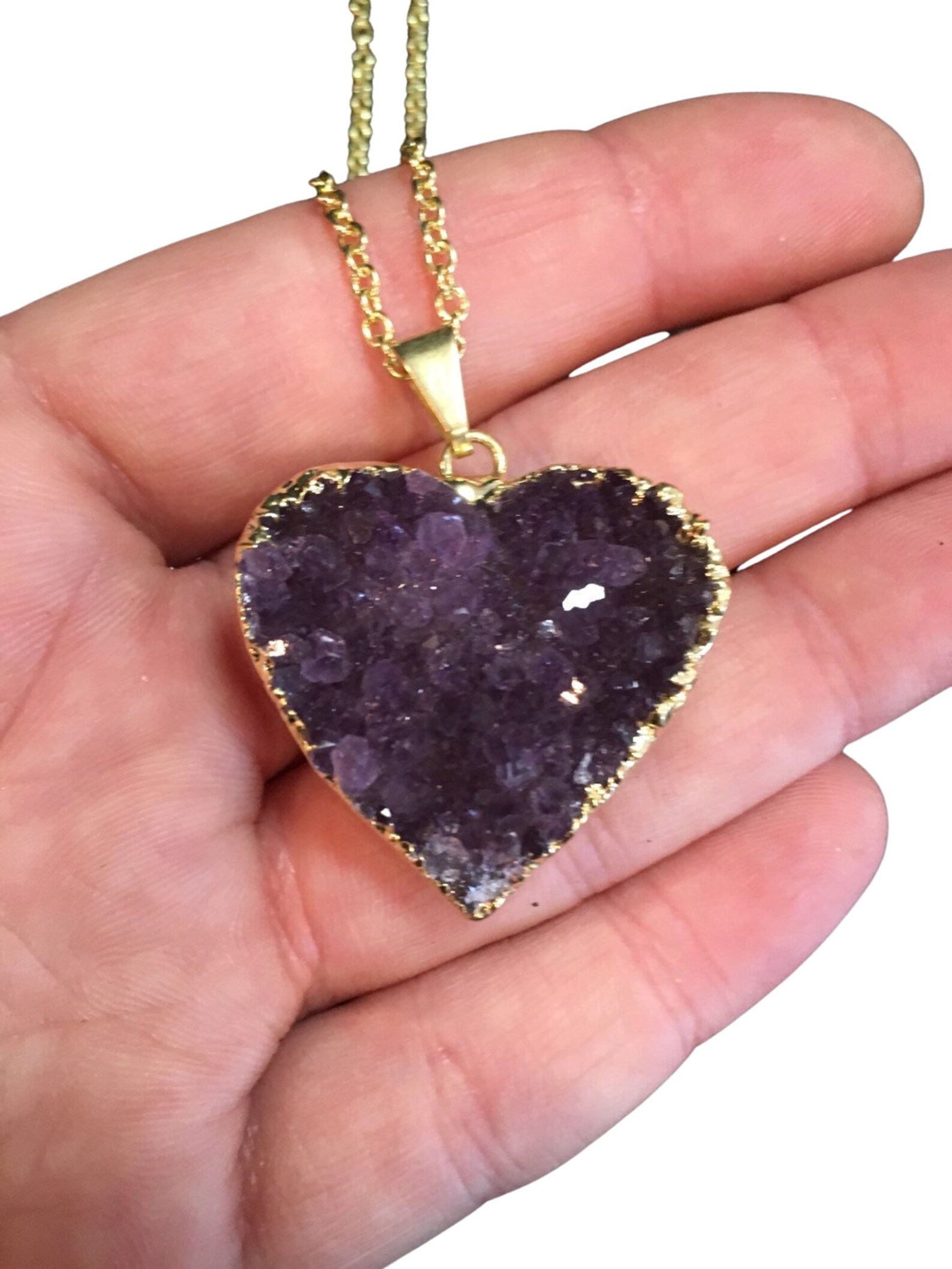 Amethyst Heart Pendant Raw Amethyst Heart Necklace Gold - Etsy