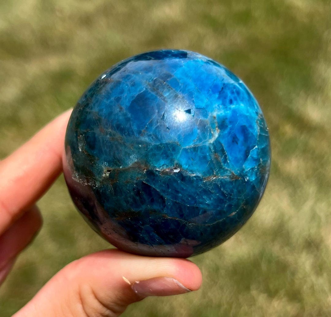 Blue Apatite Crystal Sphere - Grade A Blue Apatite Sphere - Hand Carved ...