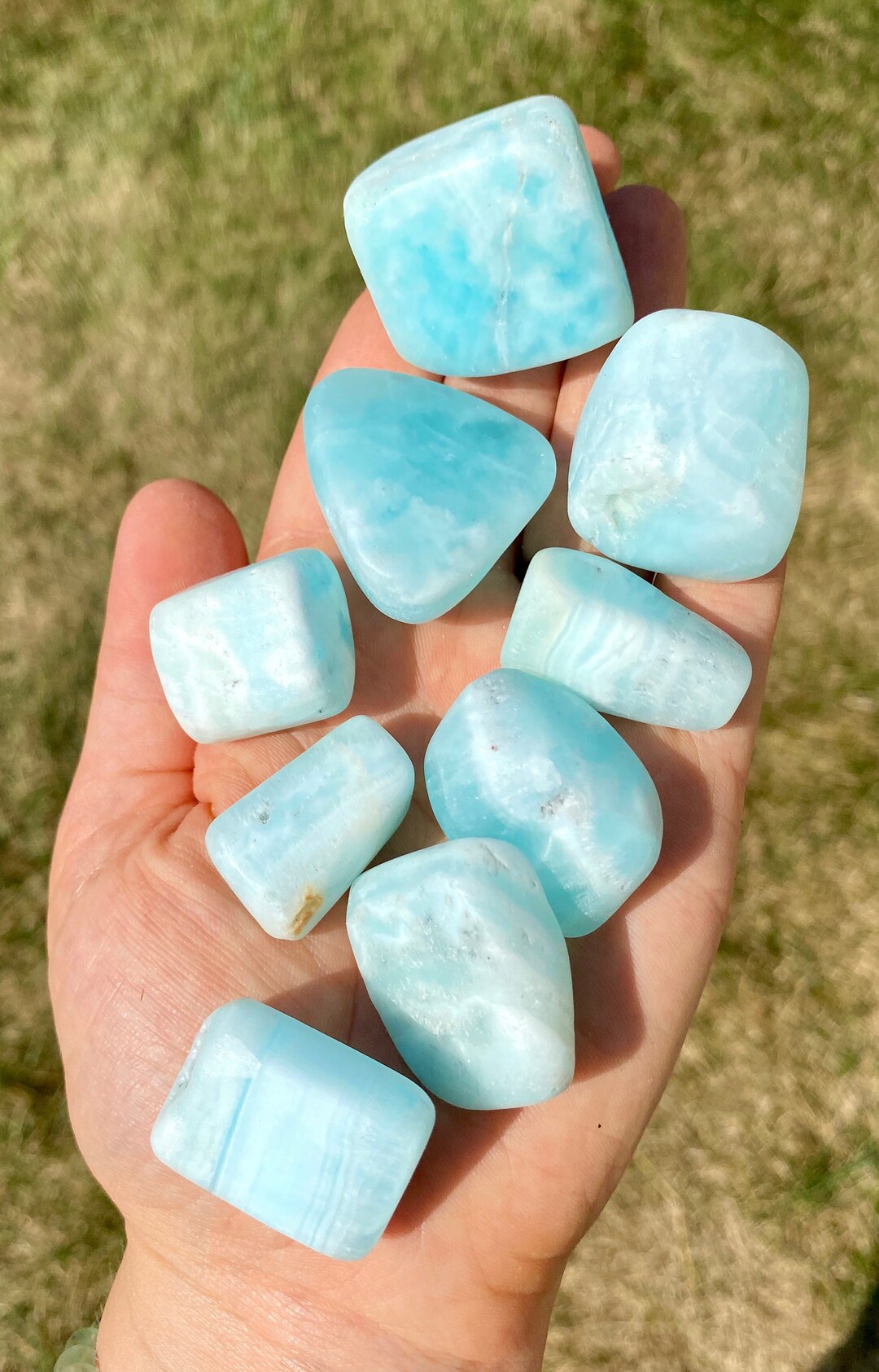 Caribbean Blue Calcite & Aragonite Tumbled Stone - Caribbean Blue ...