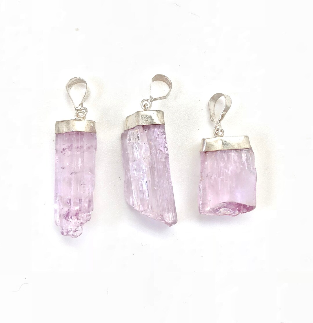 Raw Kunzite Pendant in Sterling Silver - Pink Kunzite Crystal - Raw ...
