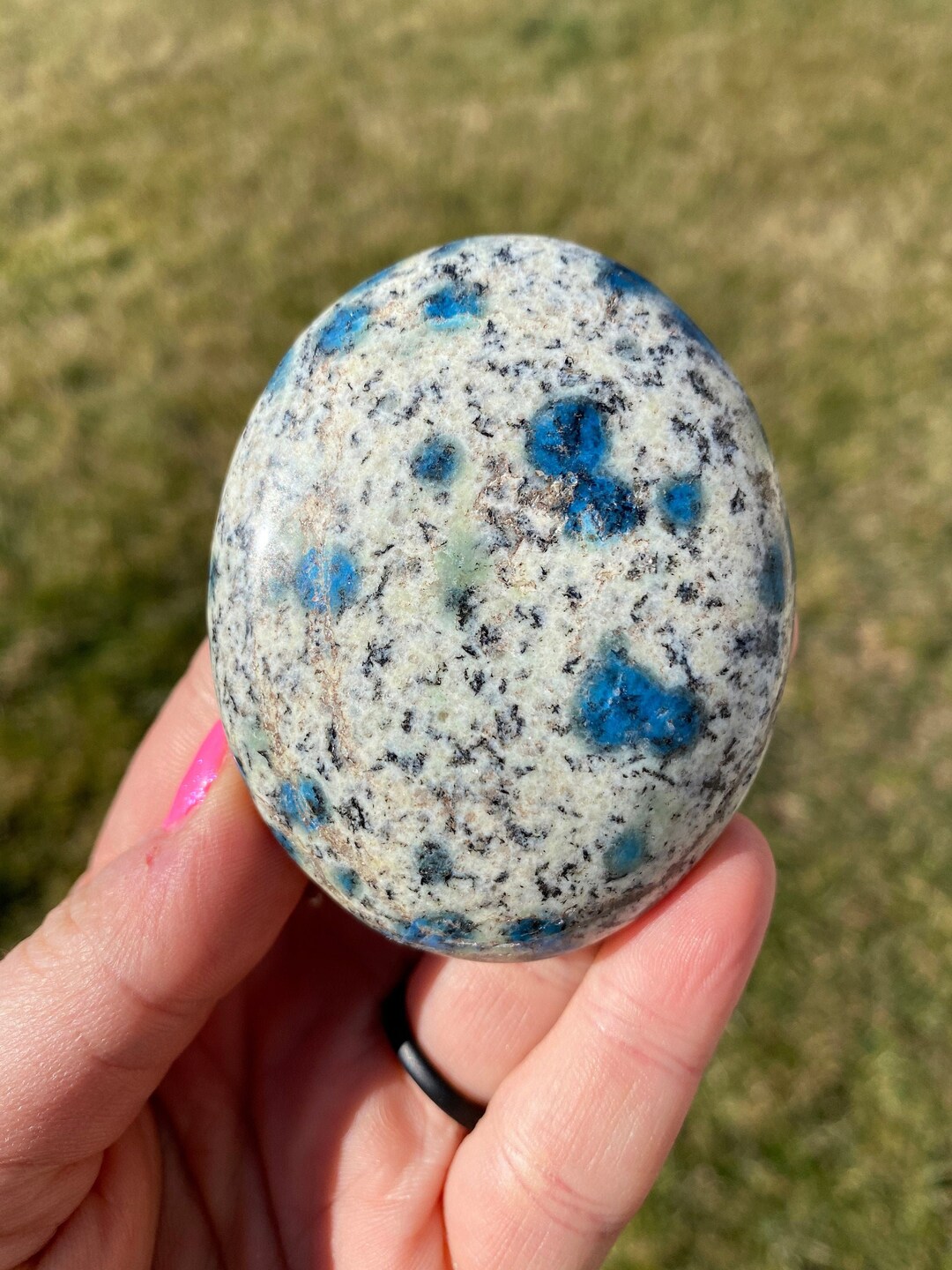 K2 Stone (azurite in Quartz) Oval Palm Stone - (2" - 3") - Polished ...