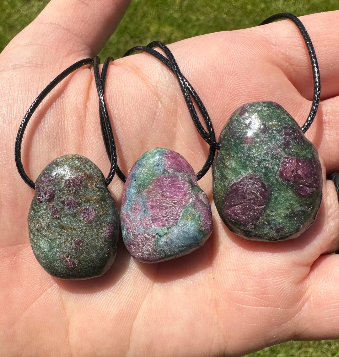 Ruby Fuschite Tumbled Pendant on Cord - Polished Ruby in Fuchsite ...