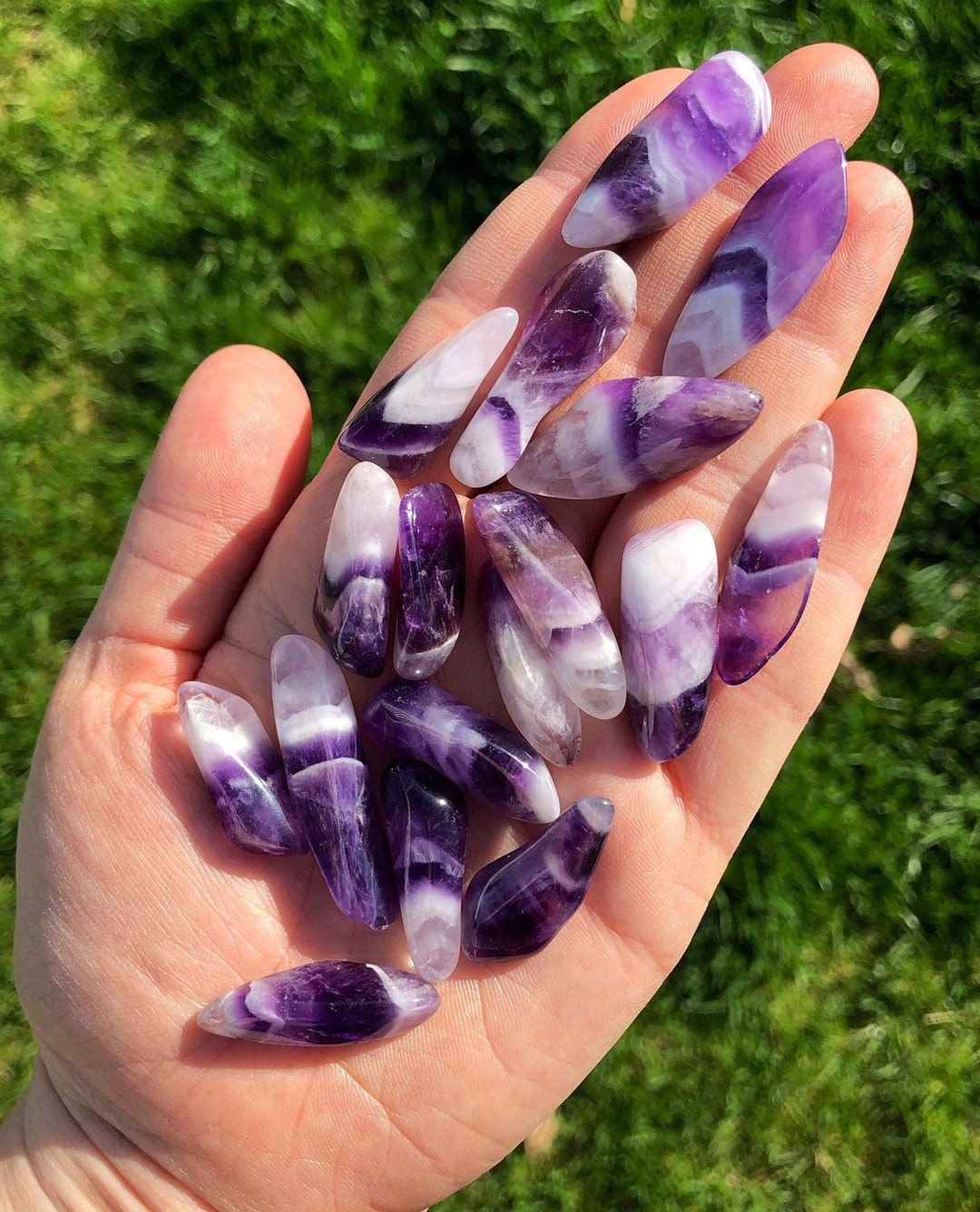Chevron Amethyst Tumbled Stone - Dog Tooth Amethyst Crystal - Tumbled ...
