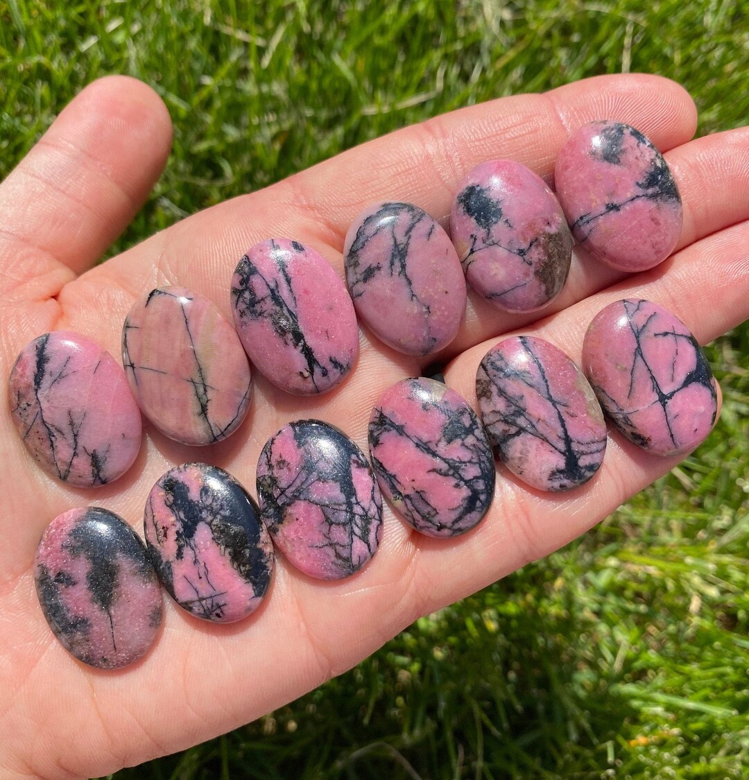 Rhodonite Cabochon Oval (1") - Rhodonite Stone Cabochon - Grade A ...