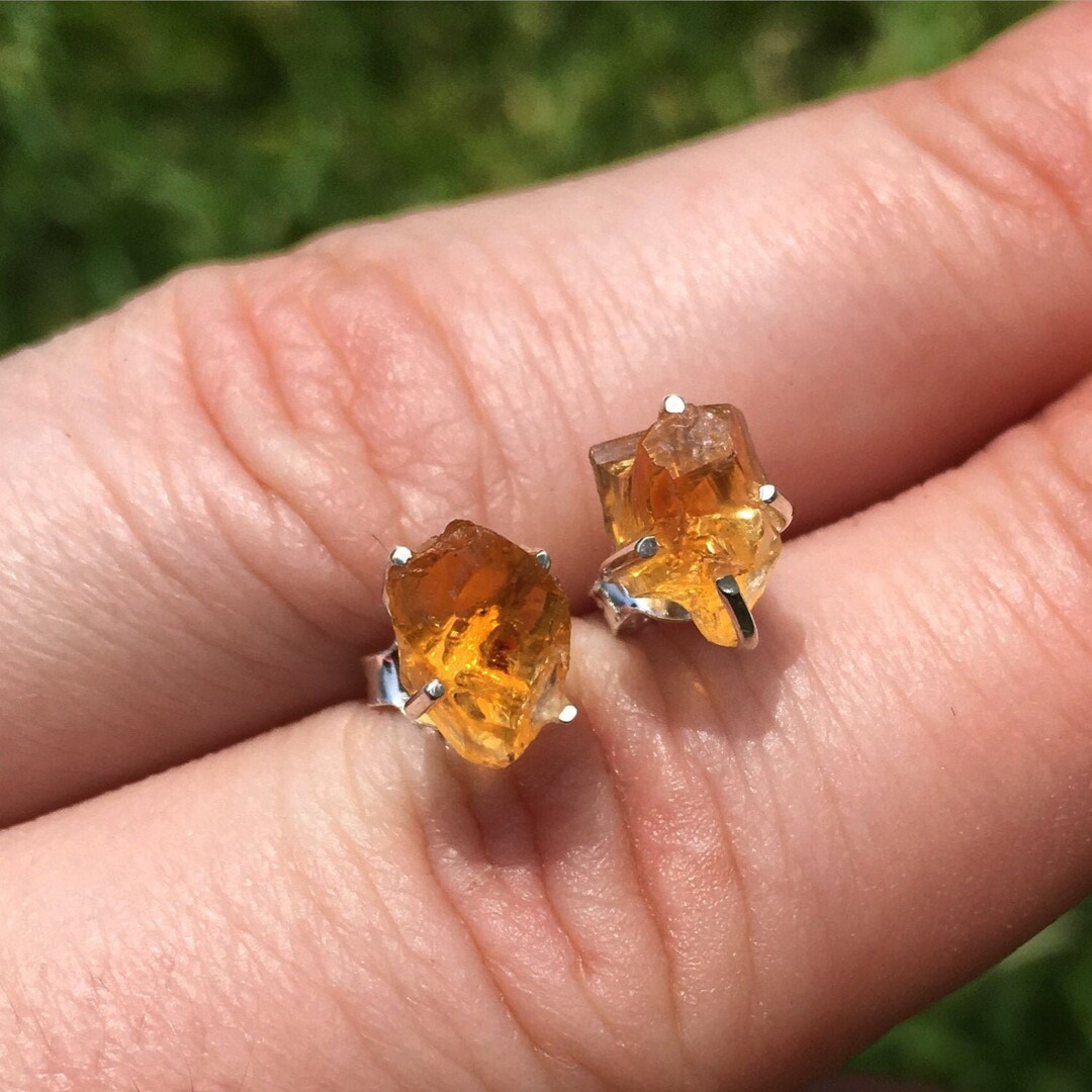 Raw Citrine Earrings With Silver Colored Settings - Citrine Crystal ...