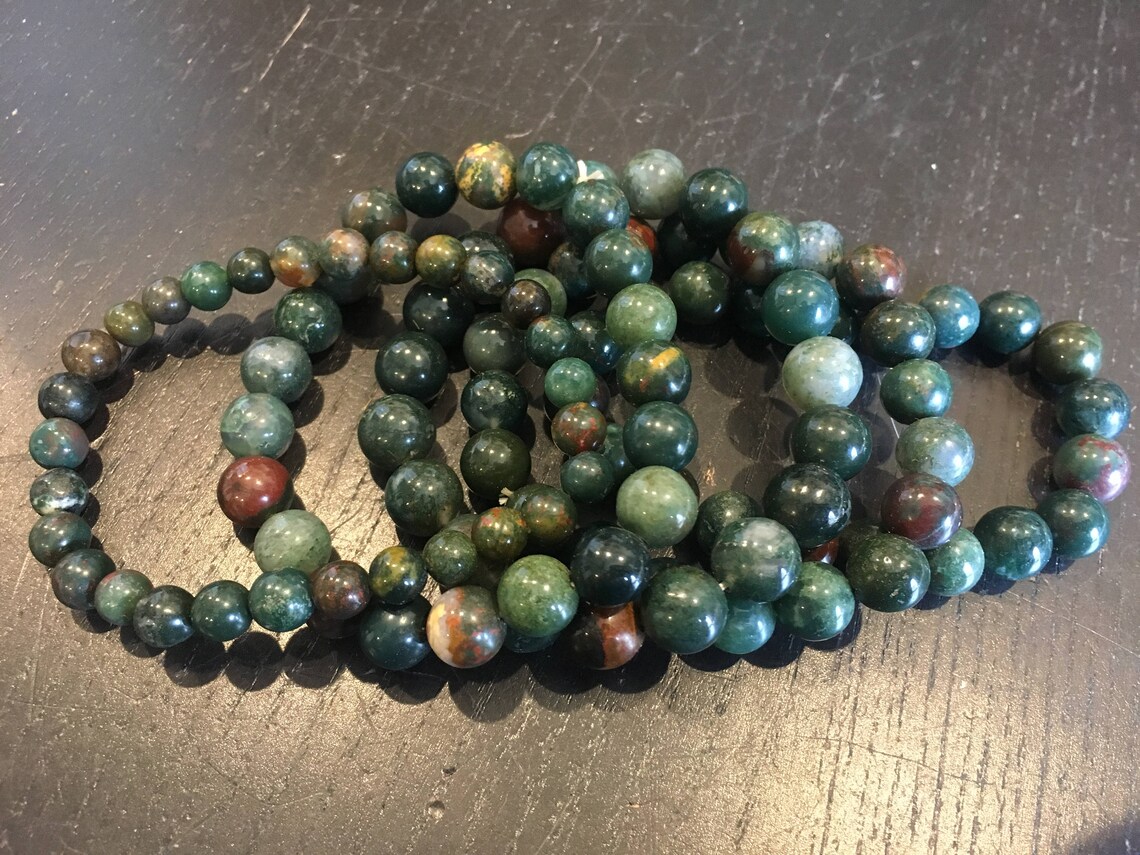 Bloodstone bracelet bloodstone jewelry elastic bracelet | Etsy