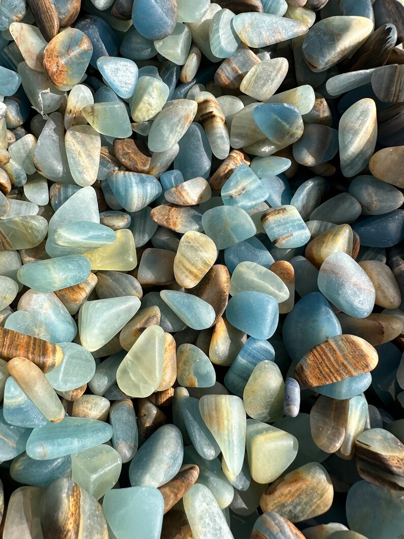 Blue Onyx Tumbled Stone - Size: .5" to 2" - Lemurian Aquatine Calcite ...