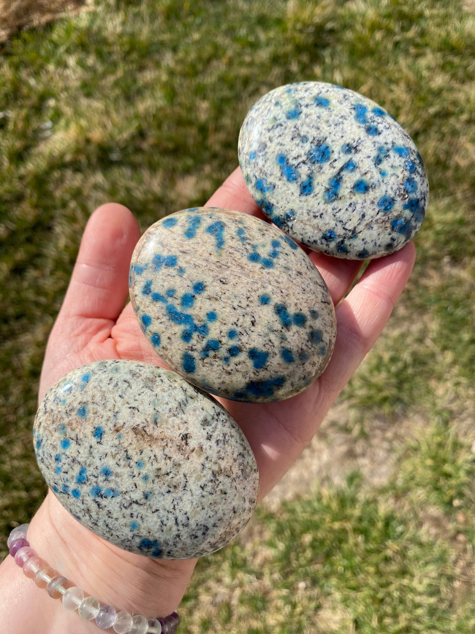 K2 Stone (azurite in Quartz) Oval Palm Stone - (2" - 3") - Polished ...