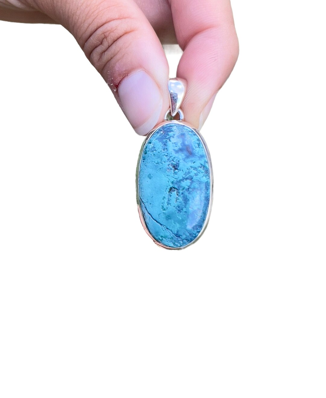 Shattuckite Pendant - Polished Shattuckite Oval in Sterling Silver - Shattuckite Necklace ...