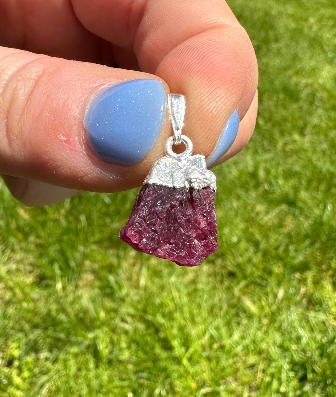 Ruby Pendant in Sterling Silver - Raw Ruby Crystal Necklace - Rough ...