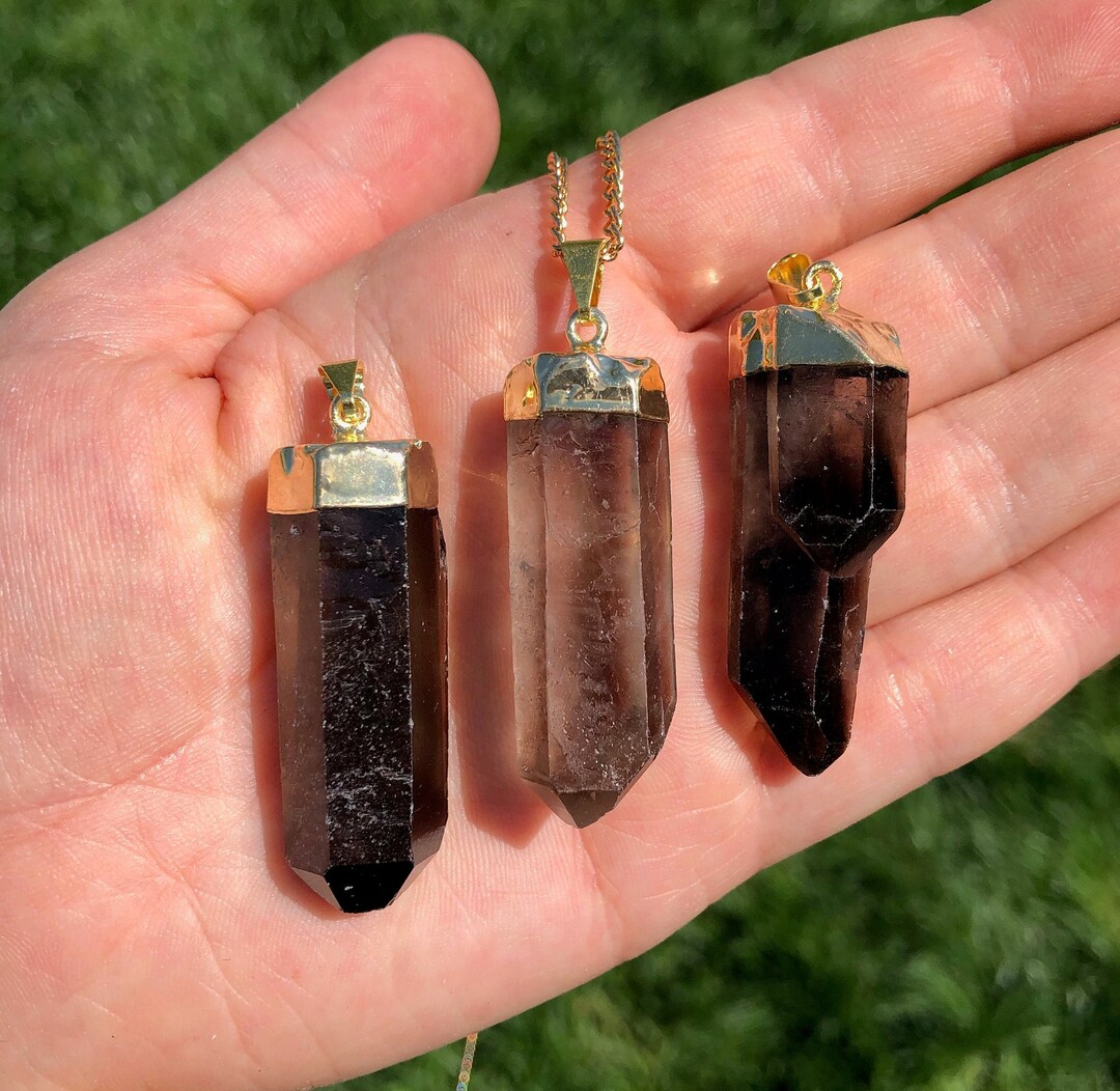 Raw Smoky Quartz Point Pendant - Smoky Quartz Crystal Necklace - Rough ...