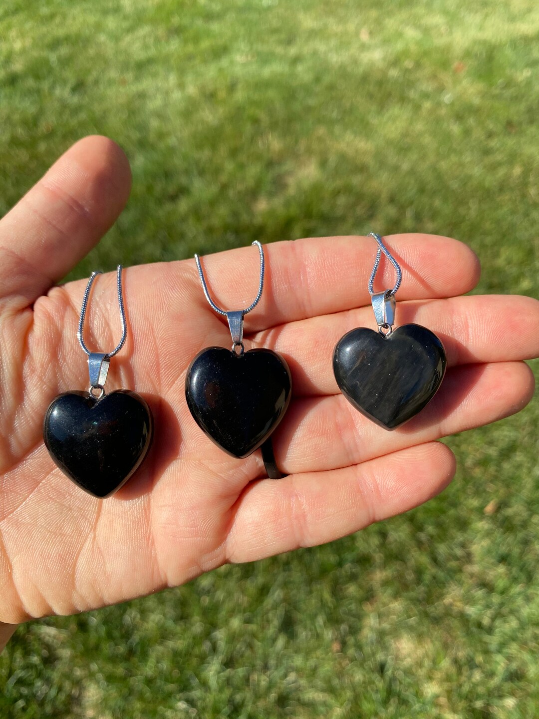 Black Obsidian Heart Necklace With 18 Chain Black Obsidian Crystal ...