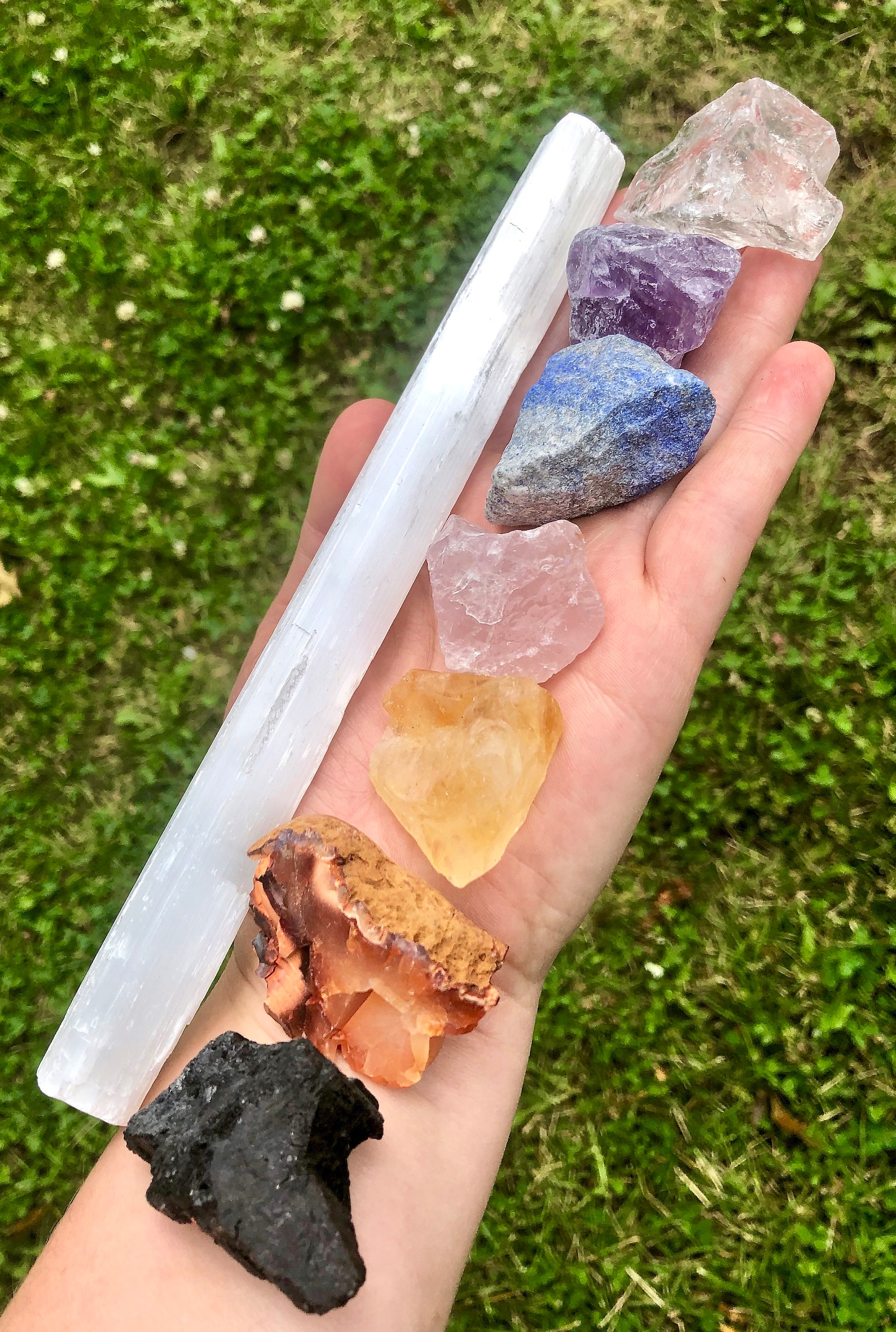 Raw Crystal 7 Chakra Set With Selenite Wand - Raw Crystals - Chakra ...