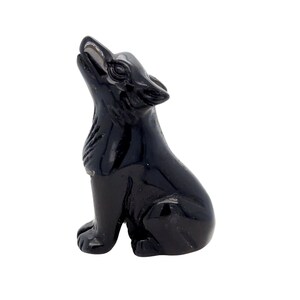 Black Obsidian Stone Wolf - Black Obsidian Crystal Wolf Figurine ...