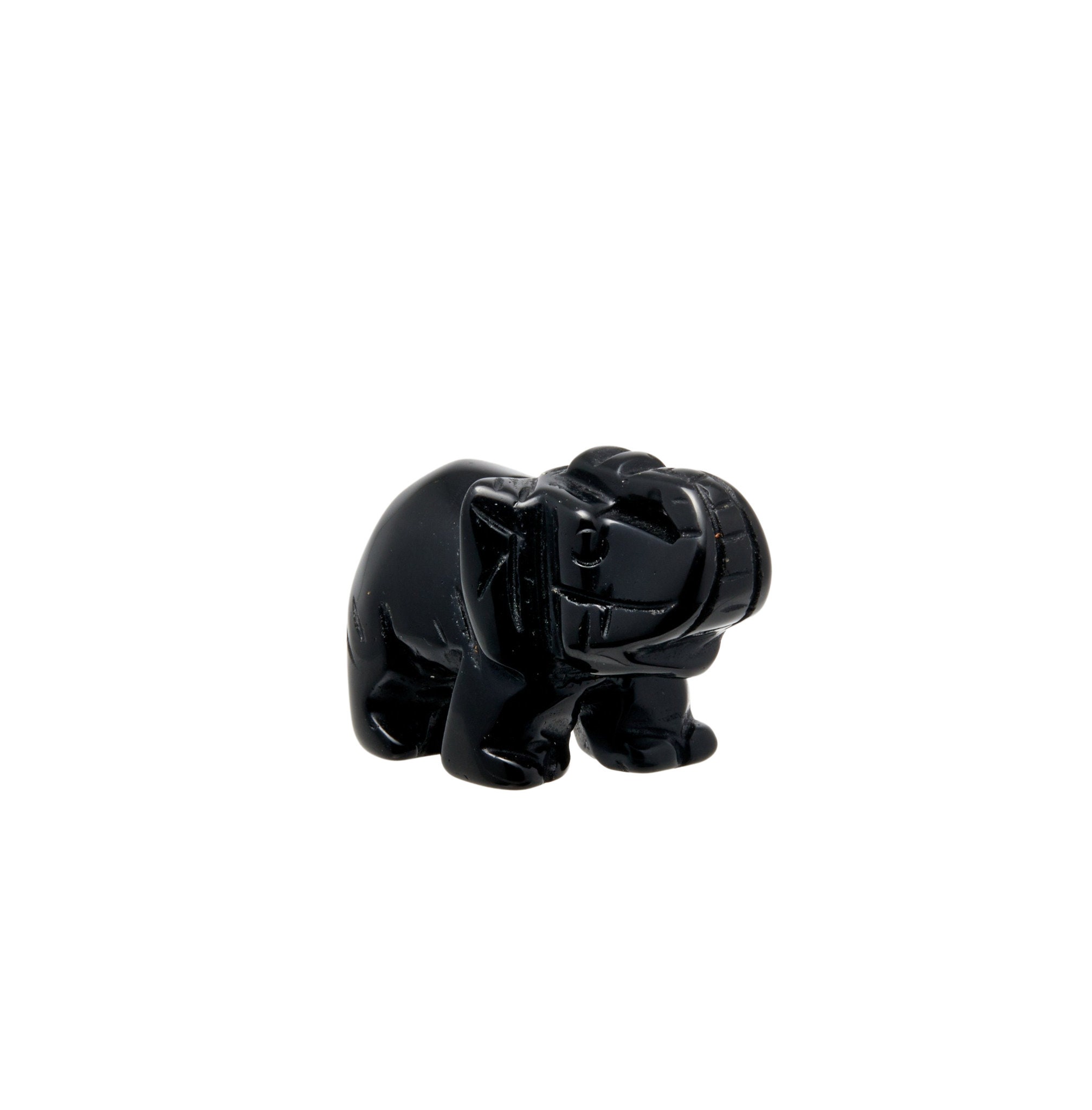 Black Obsidian Elephant (~2") - Black Obsidian Carved Stone Elephant ...
