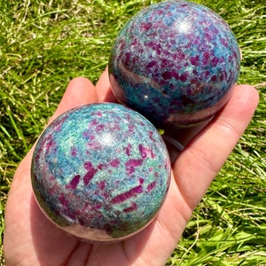 Ruby Fuchsite Kyanite Sphere - UV Reactive Fluorescent Sphere - Polished Ruby Fuchsite Ball ...