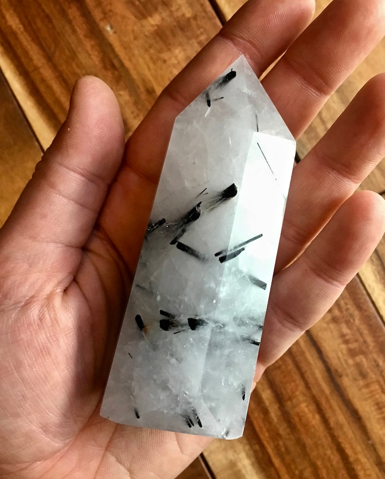 Black Tourmaline Stone in Quartz Crystal Point Tourmalinated - Etsy