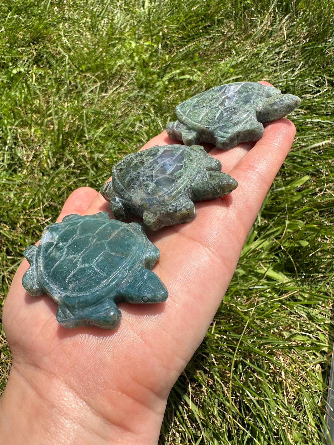 Moss Agate Turtle - Hand Carved Stone Turtle Gift - Green Turtle ...