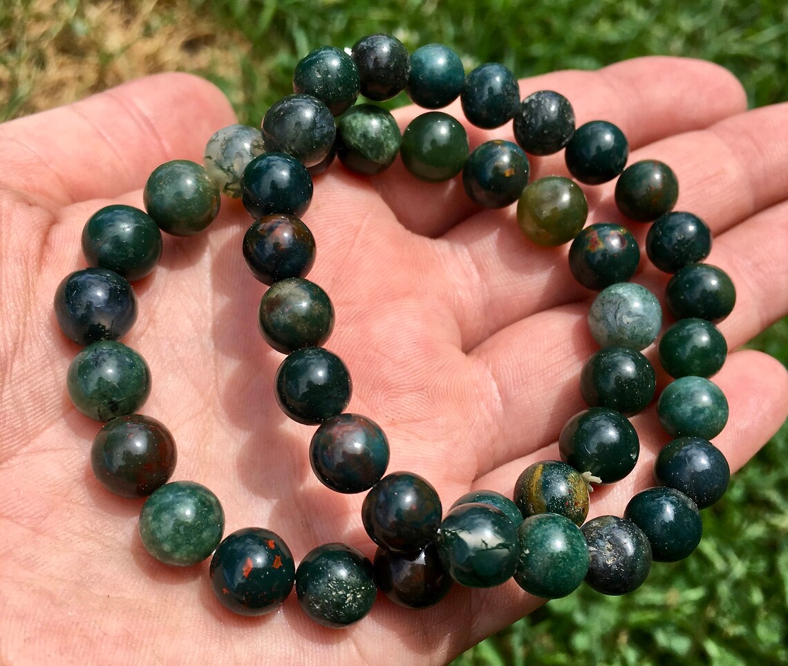 Bloodstone bracelet bloodstone jewelry elastic bracelet | Etsy