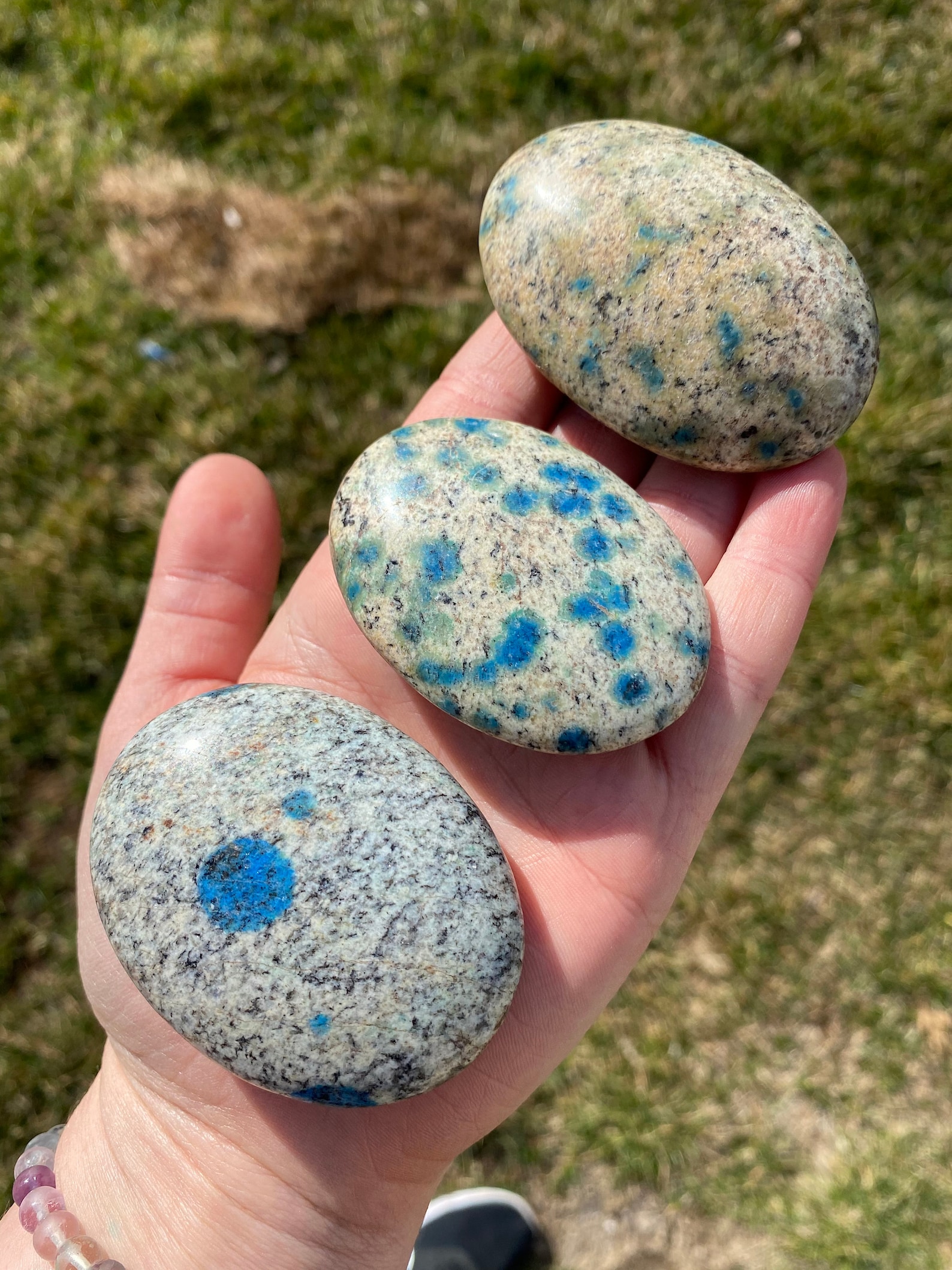 K2 Stone (azurite in Quartz) Oval Palm Stone - (2" - 3") - Polished ...