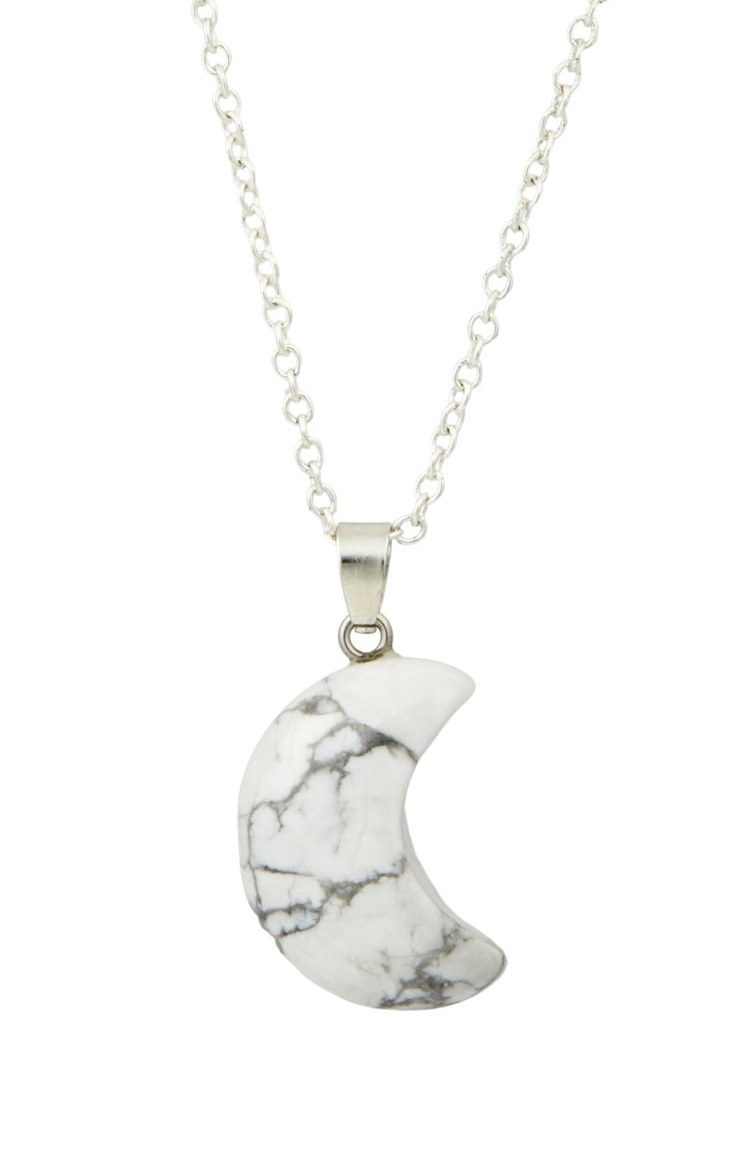 White Howlite Stone Crescent Moon Necklace - Crescent Moon White ...