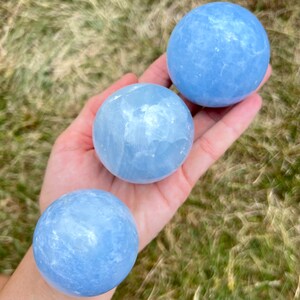 Blue Calcite Crystal Sphere - Grade A! - Blue Calcite Sphere - Hand ...