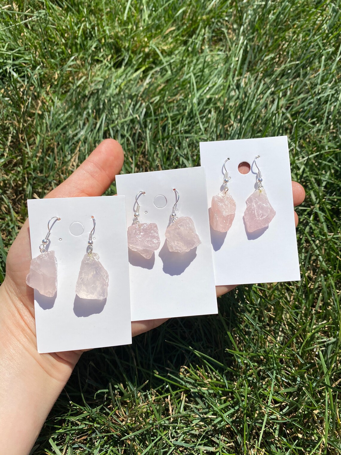 Raw Rose Quartz Earrings Silver Rose Quartz Dangle Earrings | Etsy