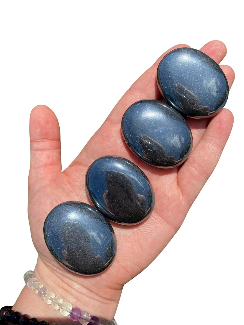 Hematite Polished Oval Palm Stone - (1.75") - Tumbled Hematite Worry ...