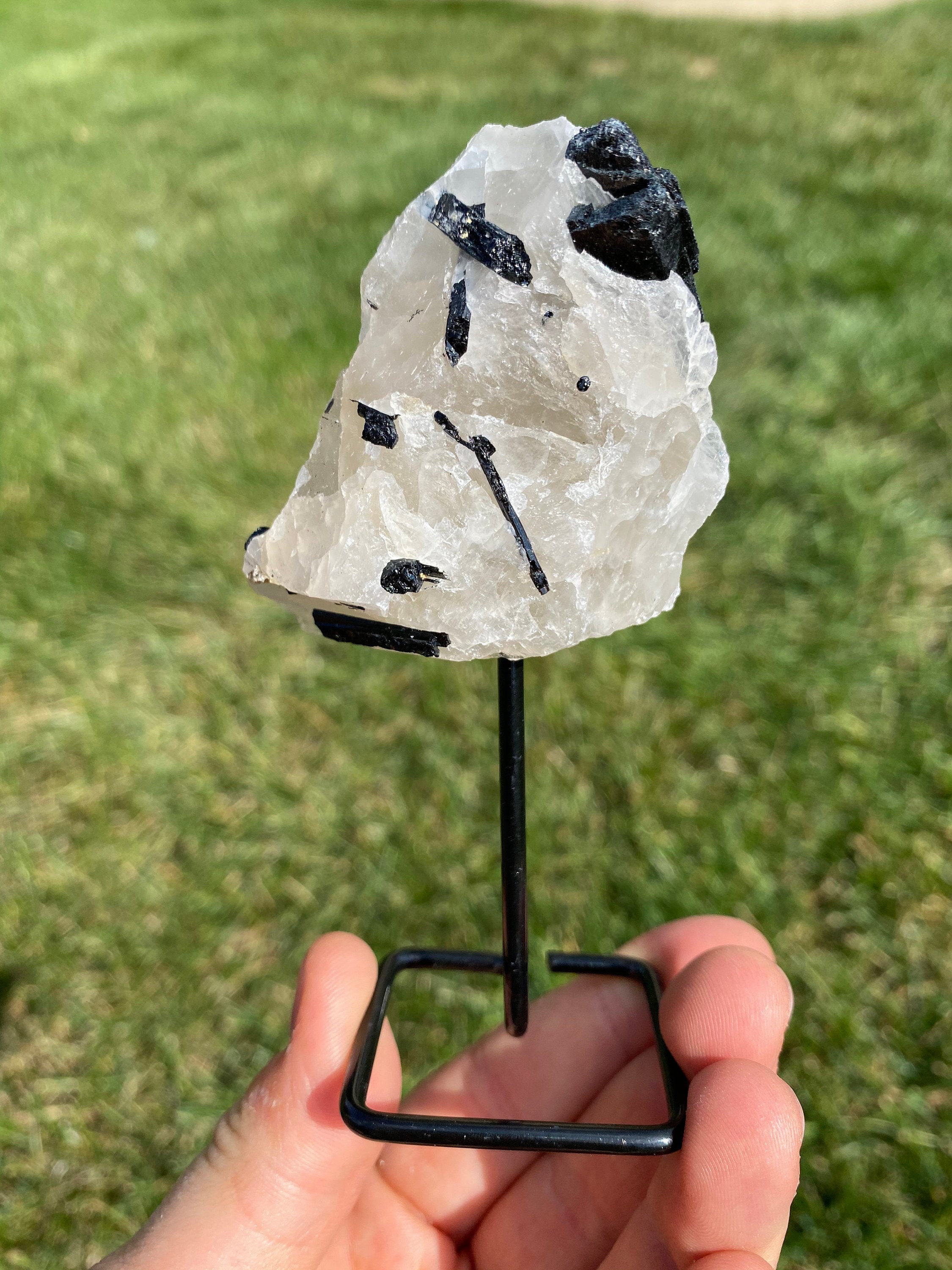 Tourmalinated Quartz Crystal on Metal Stand Raw Tourmalated - Etsy