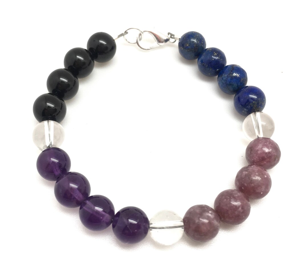 Lepidolite, Black Tourmaline, Lapis Lazuli, Amethyst Clasp Bracelet ...