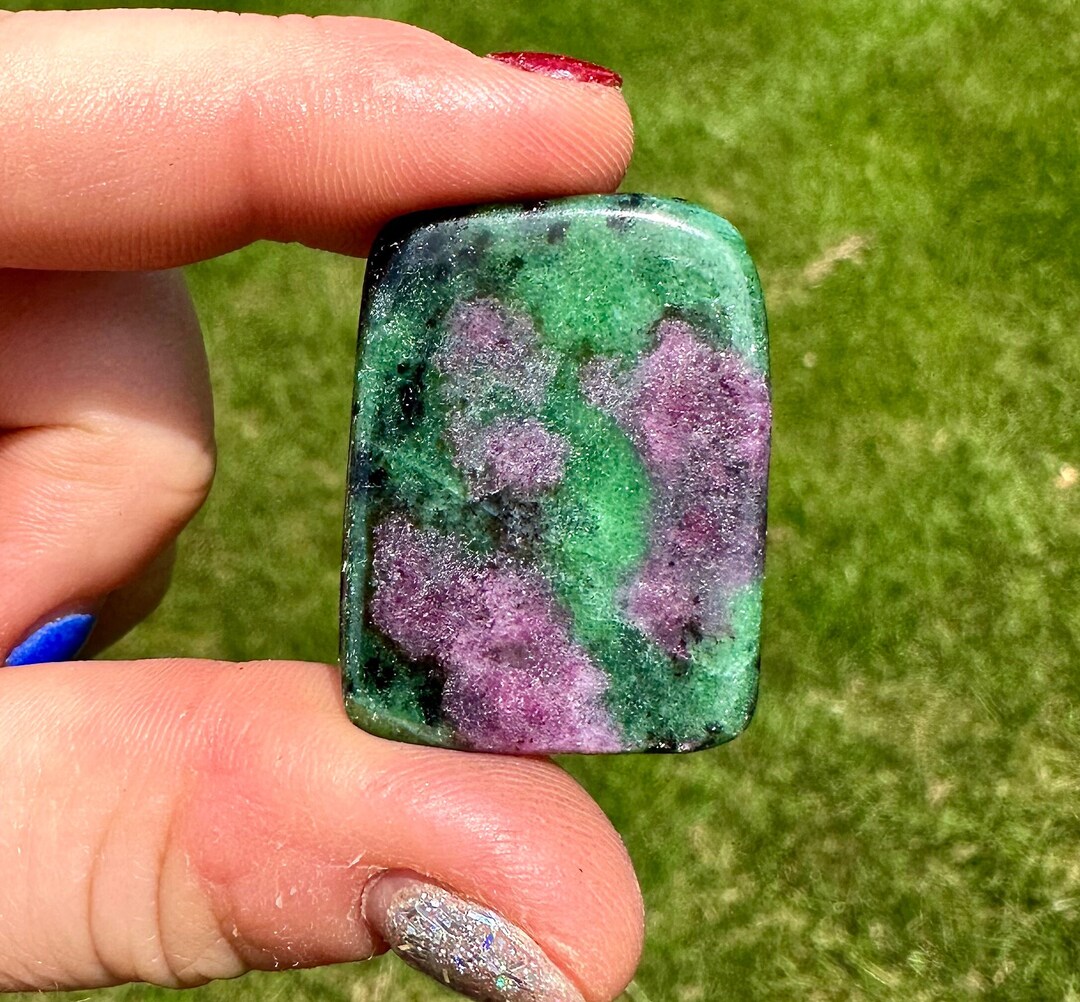 Ruby in Zoisite Slice - Small Slab - Ruby Zoisite Crystal Slab - Polished Anyolite Worry Stone ...