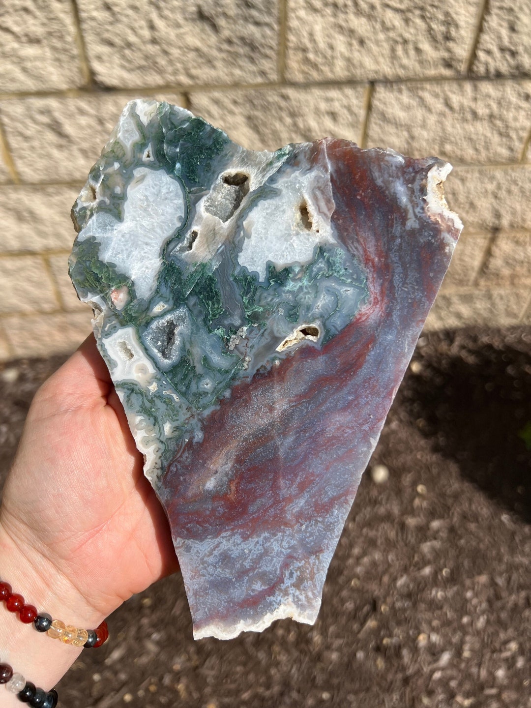 Moss Agate Slab - Front Polished Moss Agate Stone Slice - Moss Agate Druzy Crystal Slab ...
