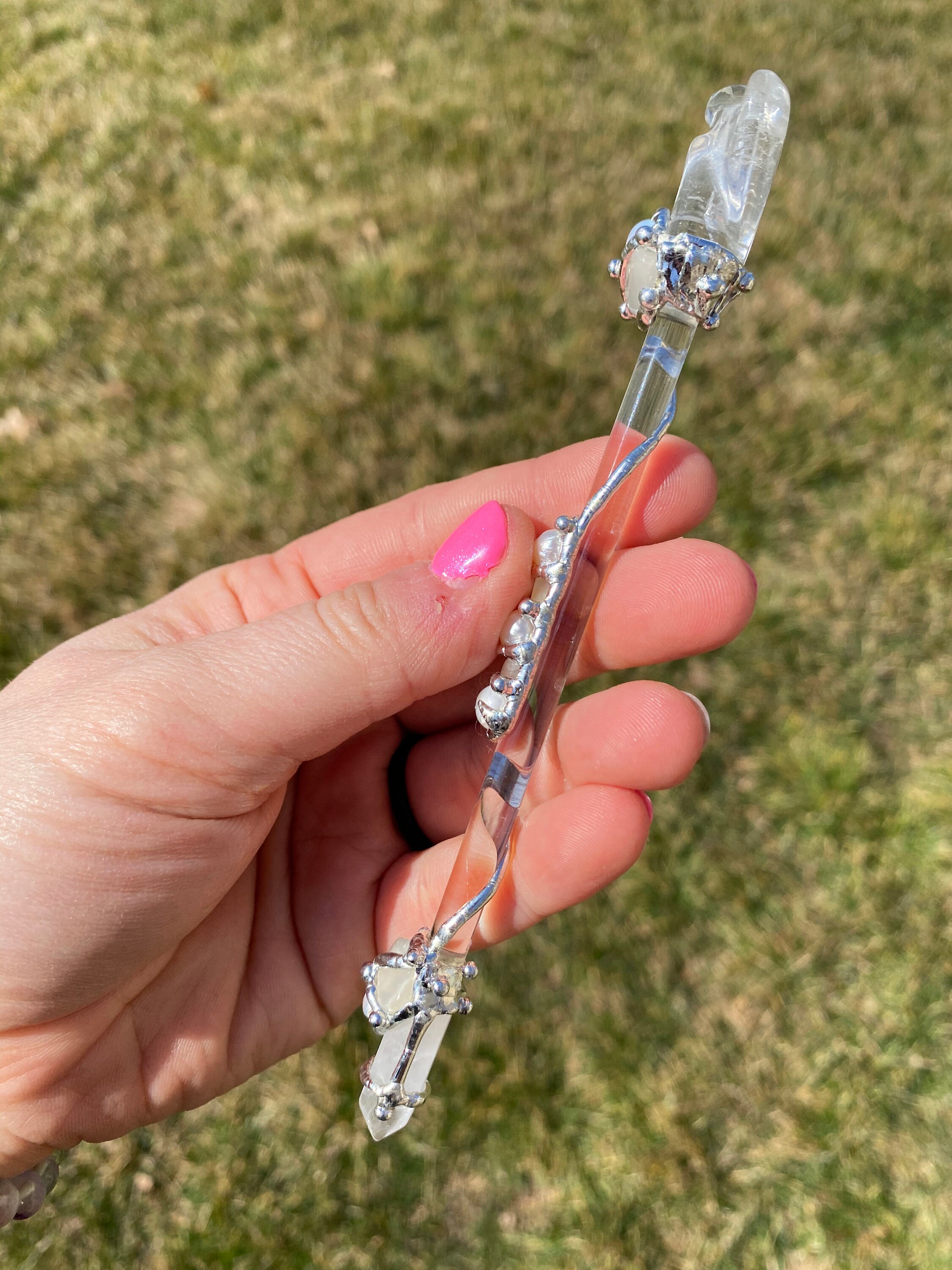 Angel Wand Clear Quartz Crystal Pearl Moonstone Healing | Etsy