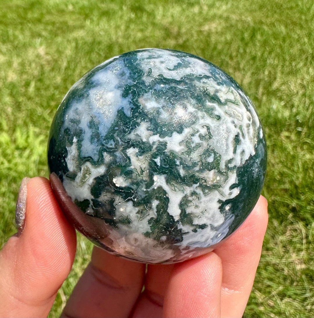 Moss Agate Sphere - Polished Green Moss Agate Sphere - Moss Agate ...