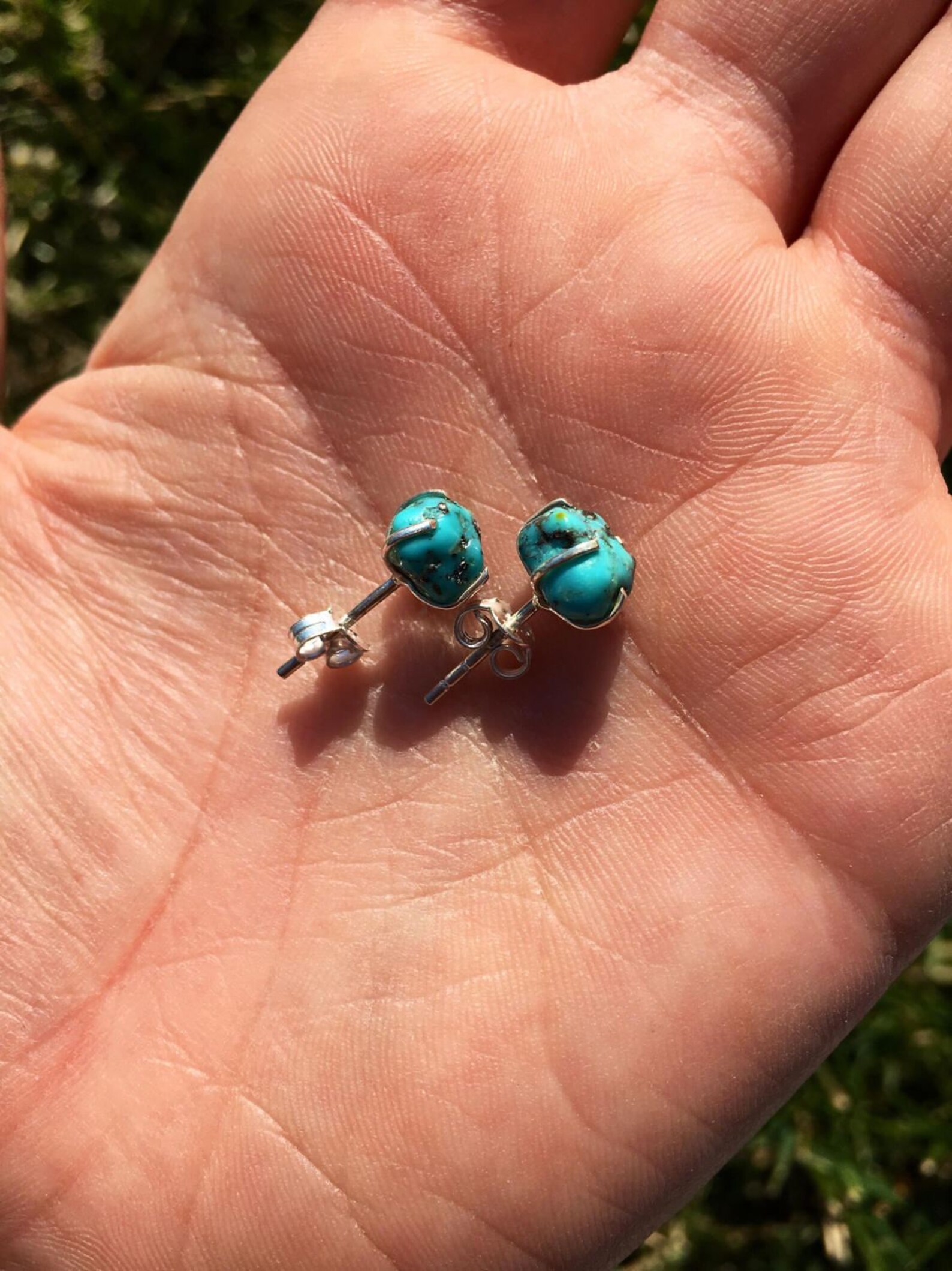 Turquoise Stud Earrings Sterling Silver Turquoise Earrings - Etsy