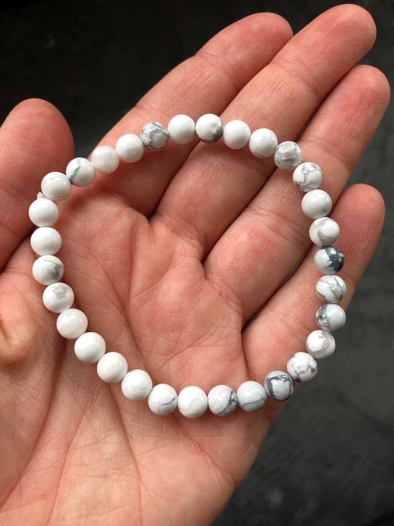White Howlite Bracelet 6mm Elastic Bracelet White Howlite - Etsy