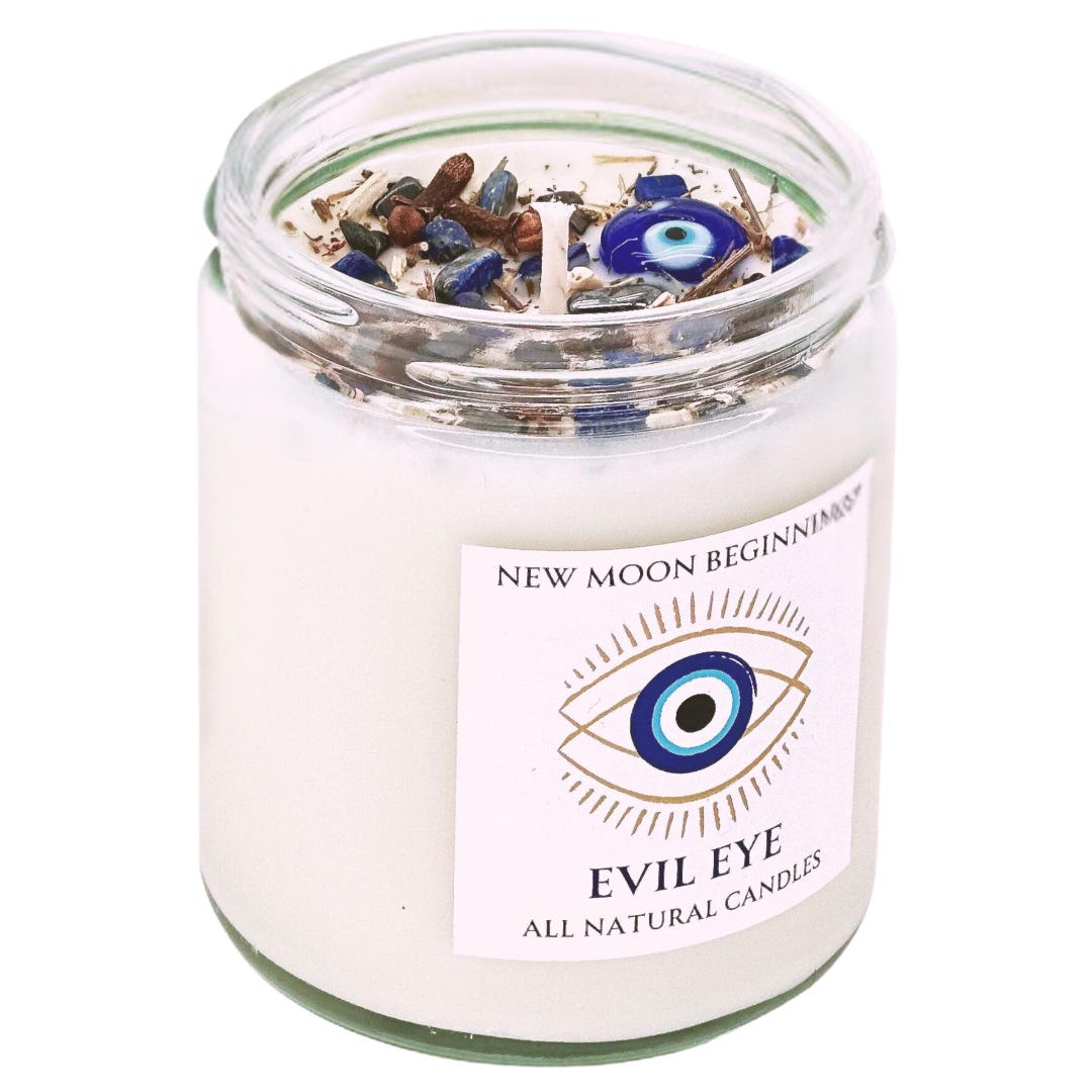 Evil Eye Candle - Handmade Evil Eye Protection Crystal Candle - Soy Wax ...