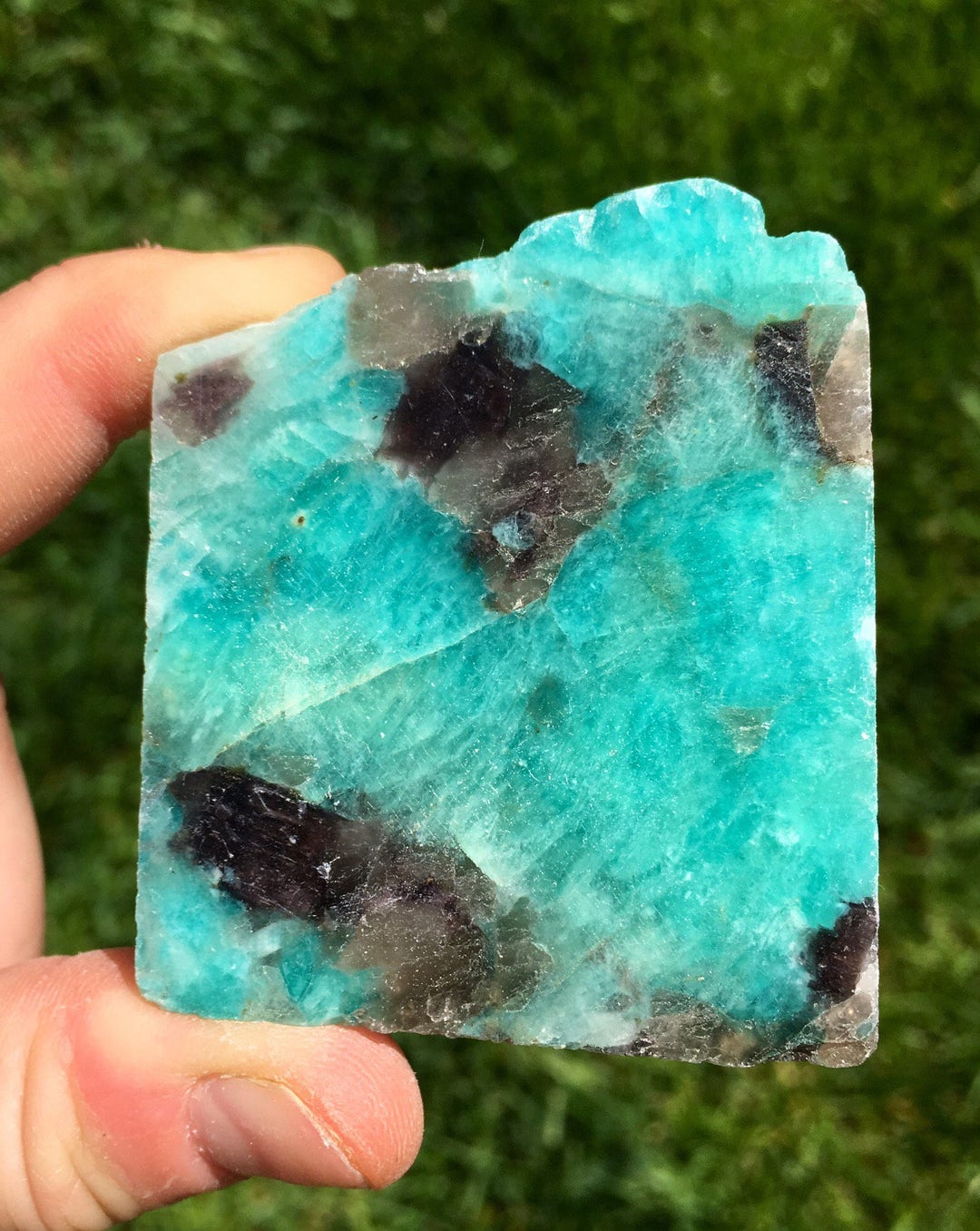 Amazonite Slab - Lepidolite & Smoky Quartz Inclusions - Front Polished ...