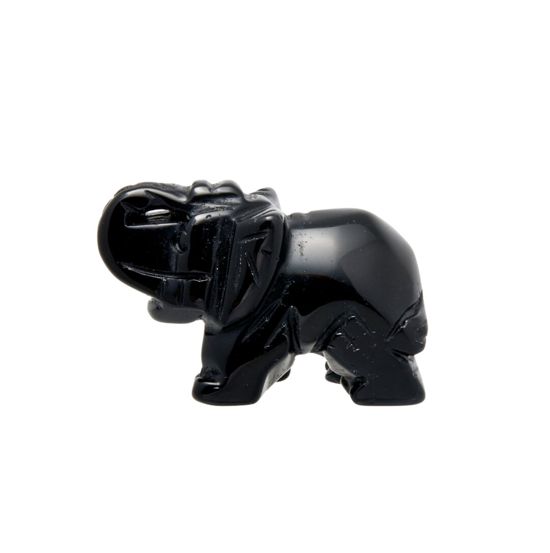Black Obsidian Elephant (~2") - Black Obsidian Carved Stone Elephant ...