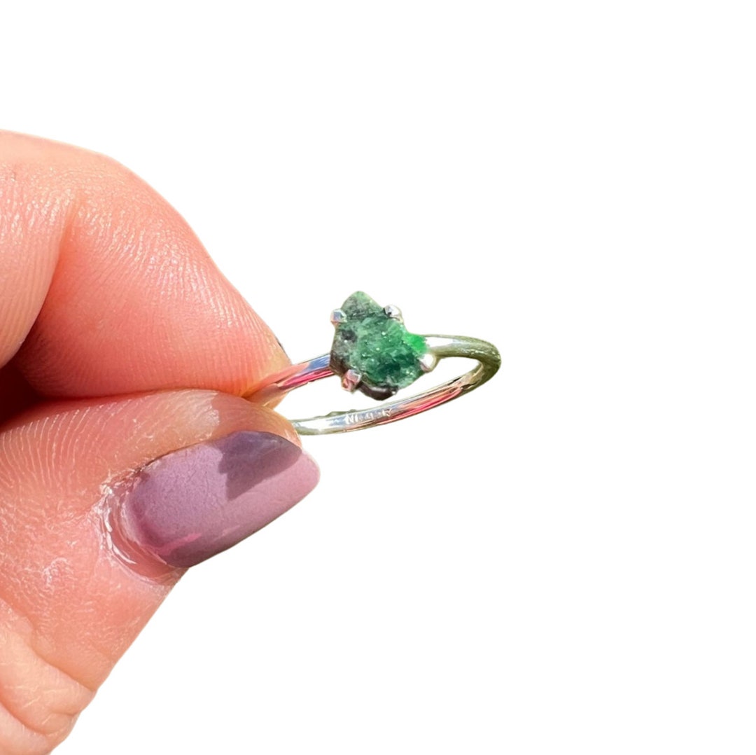 Natural Emerald Ring Sterling Silver Ring (size 4 to 10) Rough Emerald ...