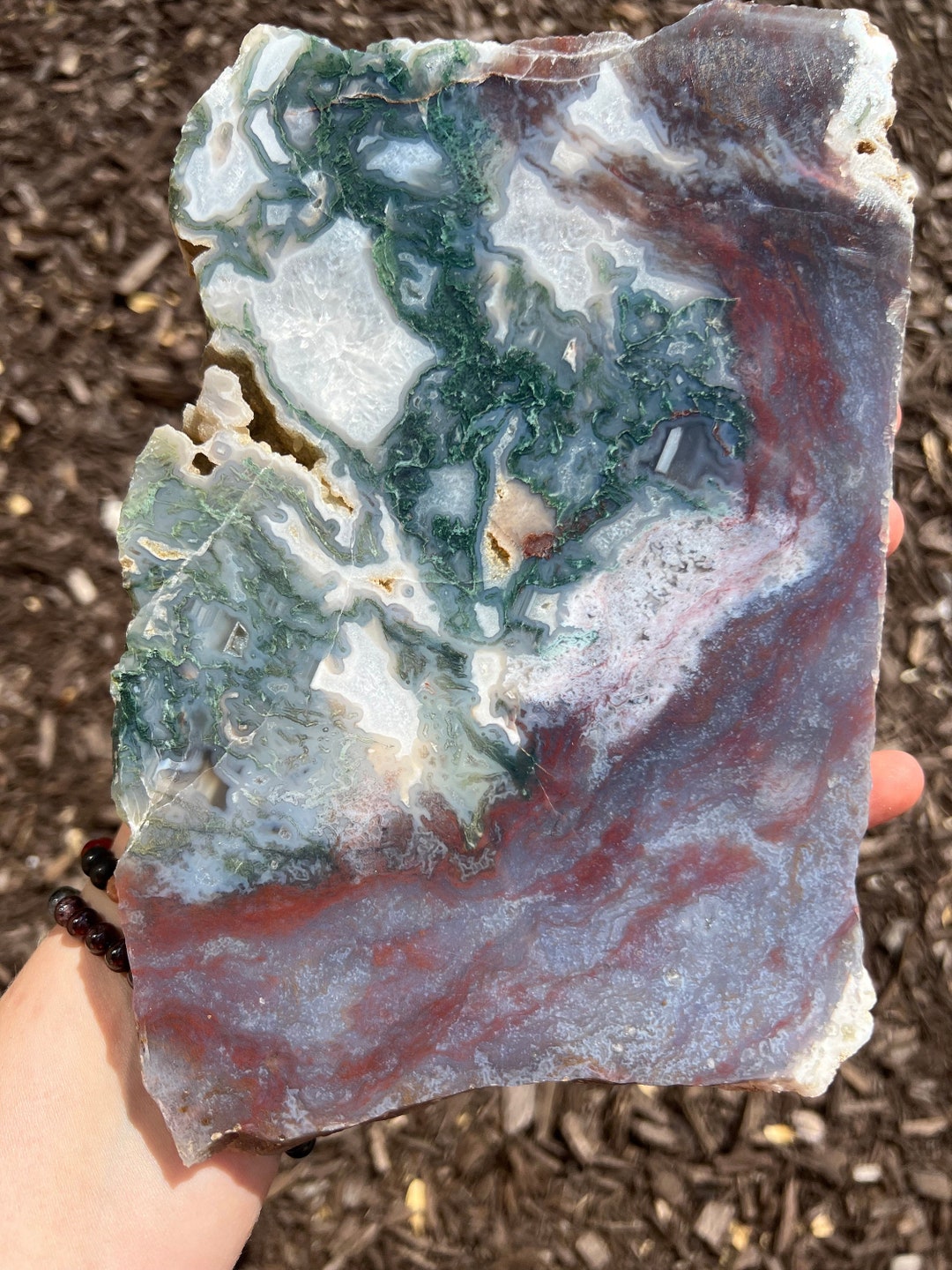 Moss Agate Slab - Large Moss Agate Stone Slice - Moss Agate With Druzy ...
