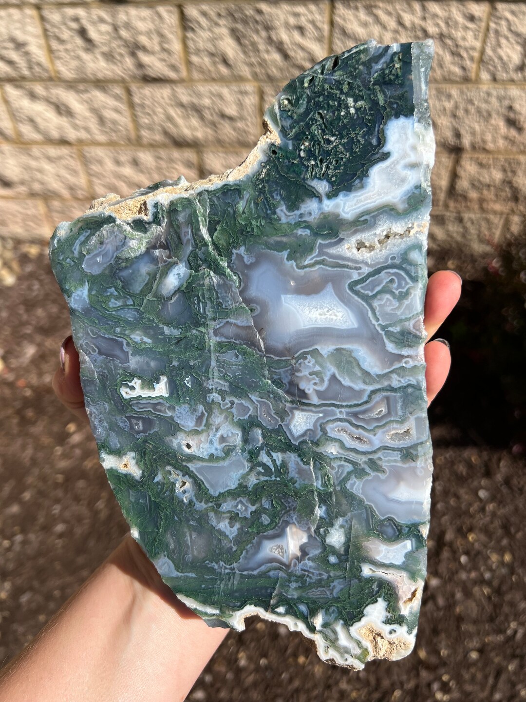 Moss Agate Slab - Front Polished Moss Agate Stone Slice - Large Moss ...